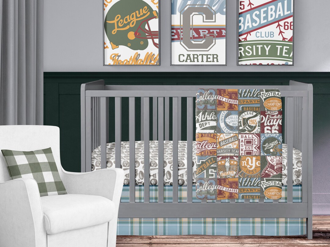 Baby Boy Crib Bedding, Vintage Sports Nursery, Football, Baseball ...