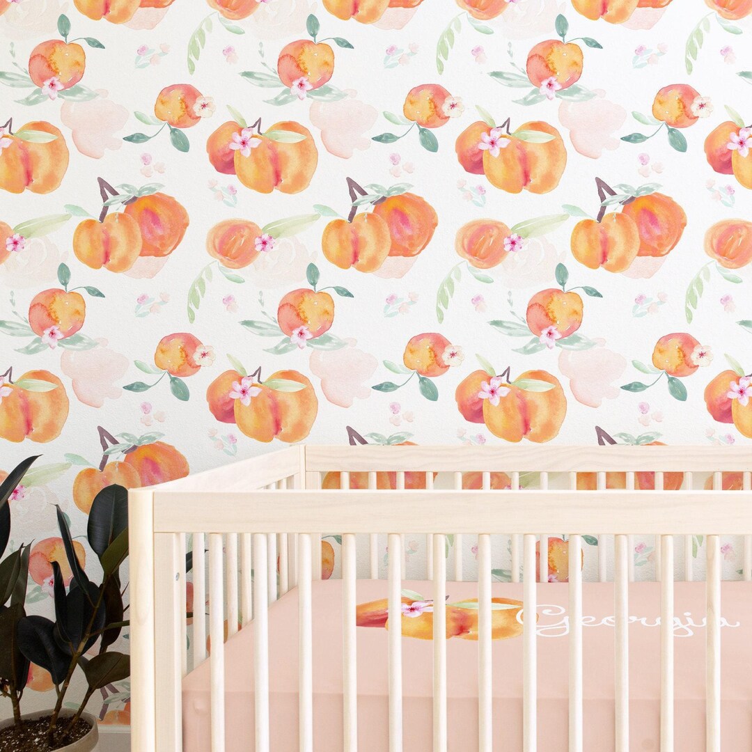 Peaches Wallpaper, Peach Removable Wallpaper, Peel Stick, Nursery ...