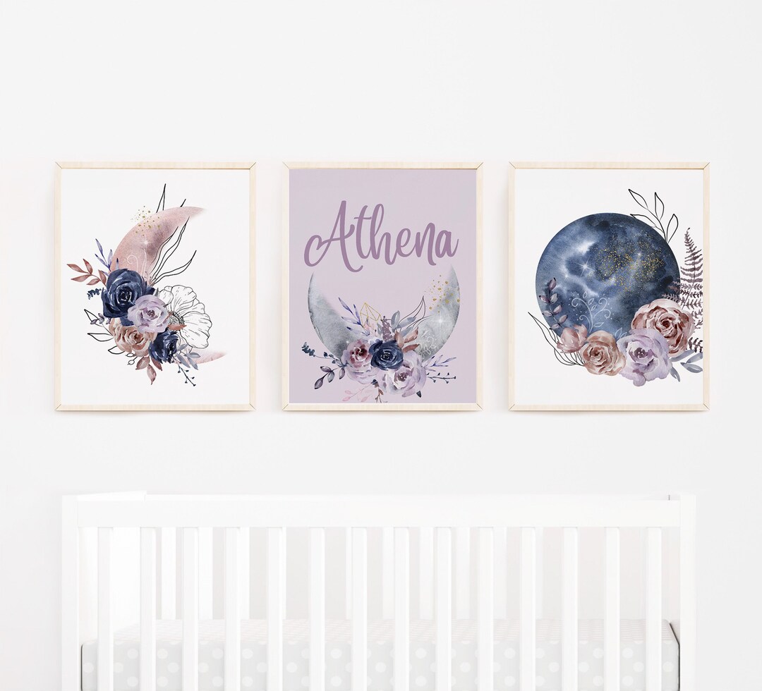Nursery Wall Art Floral Moon Decor Moon Nursery Decor Baby - Etsy