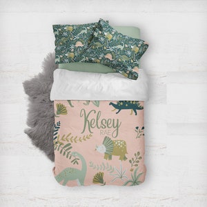 Girl Dinosaur Bedding Set, Pillowcases, Personalized Comforter, Duvet ...