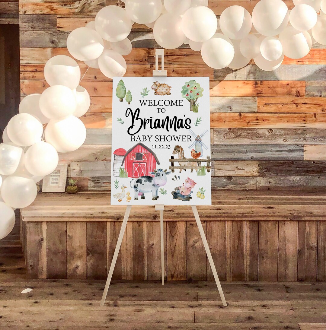 Farm Baby Shower Welcome Sign, Personalized Barnyard Baby Shower Sign ...