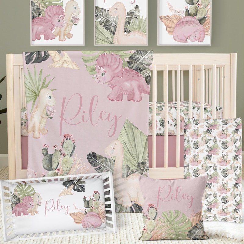 Girl Dinosaur Crib Bedding - Etsy