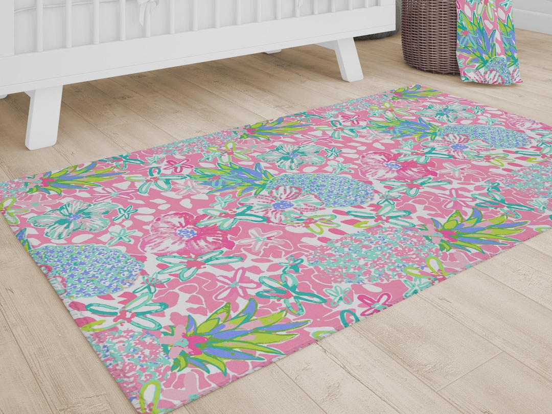Preppy Area Rug, Preppy Room Decor, Tropical Girls Rug, Toddler Girls ...
