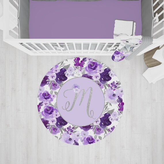 Purple Floral Nursery Rug Baby Girl Nursery Girl Nursery | Etsy