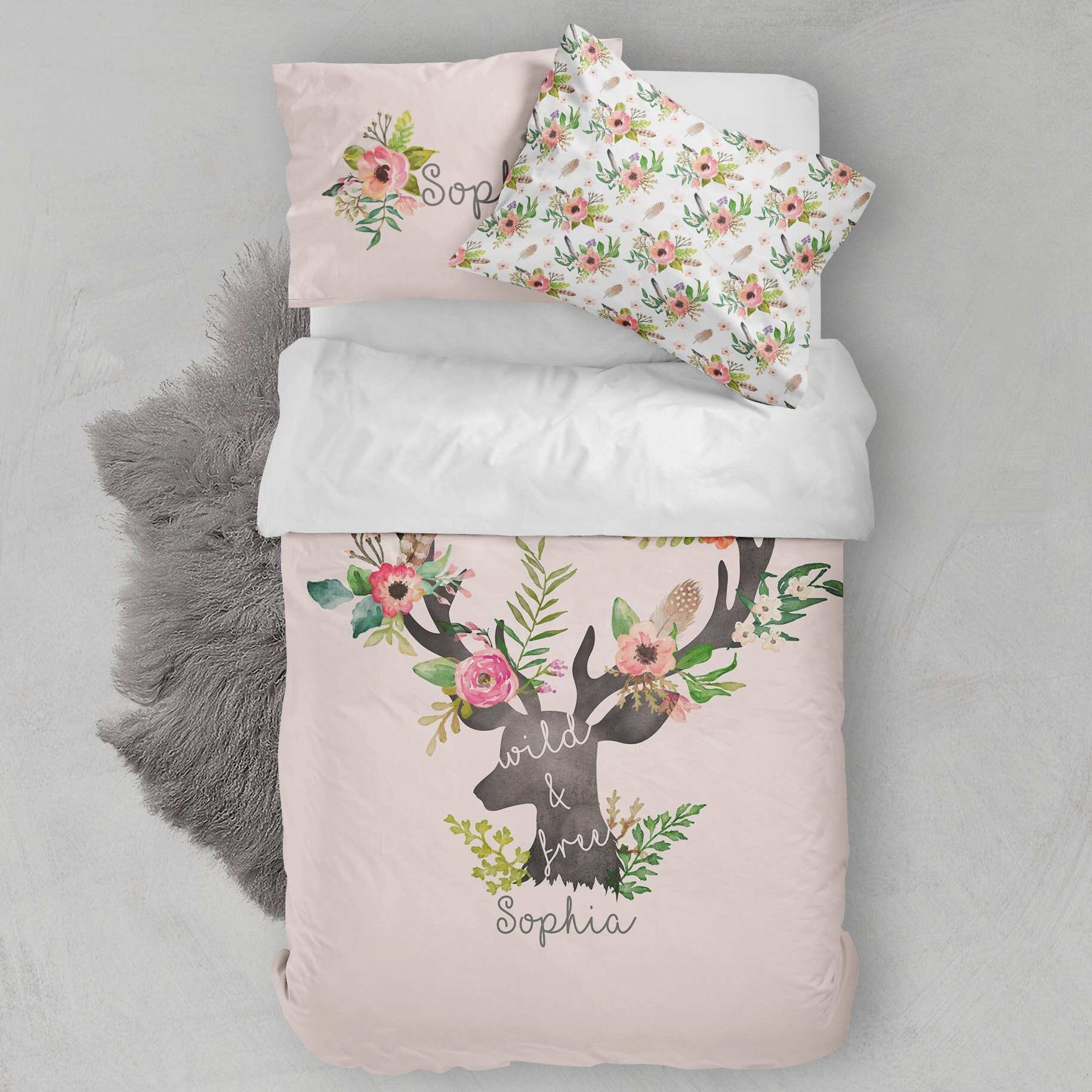 Woodland Boho Girls Room Floral Girls Bedding Twin Duvet - Etsy
