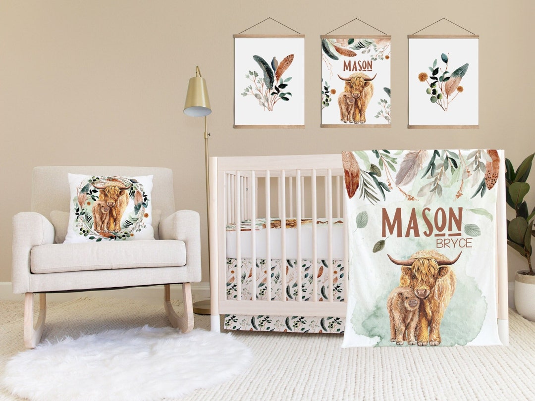 Highland Cow Crib Bedding Set for Your Western Baby Boy Nursery Decor ...