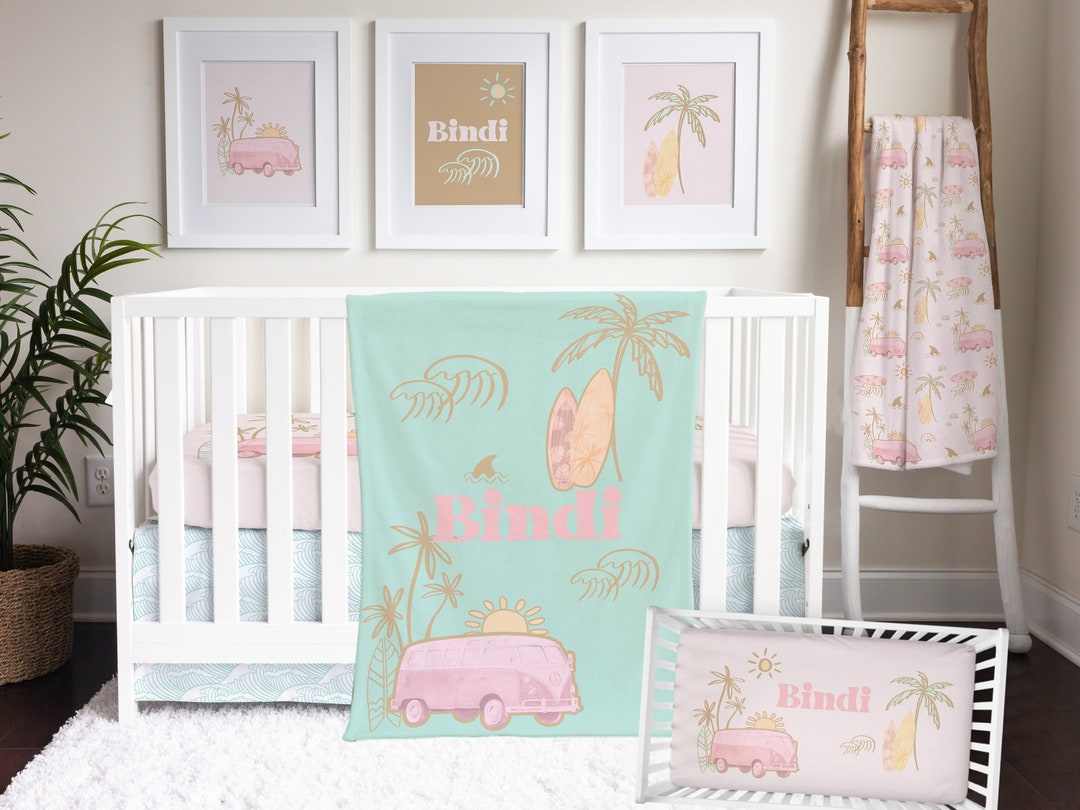 Surfer Girl Crib Bedding Set for Your Beachy Girl Nursery, Personalized ...