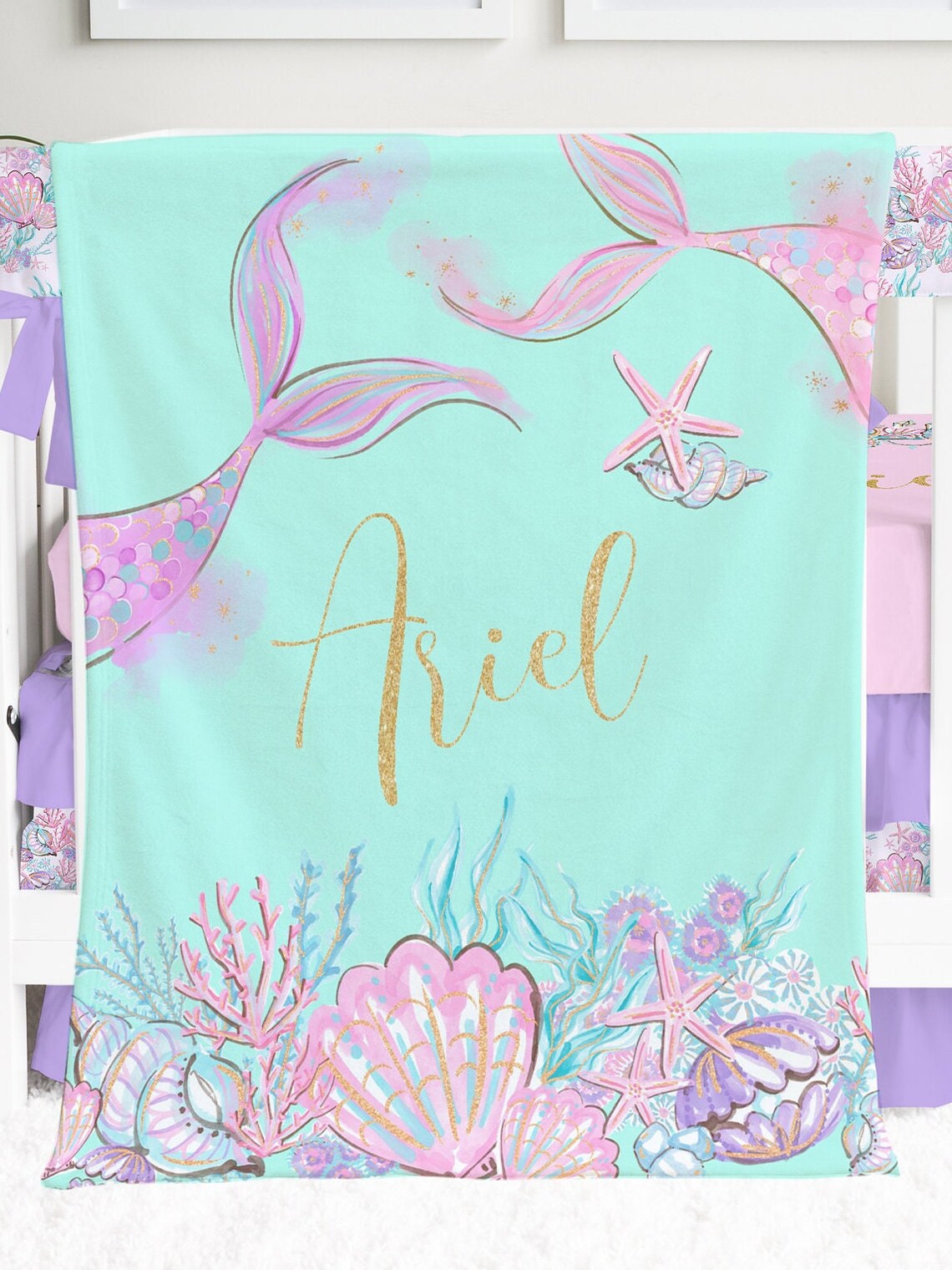 Mermaid Crib Bedding Baby Girl Nursery Set Purple Baby - Etsy