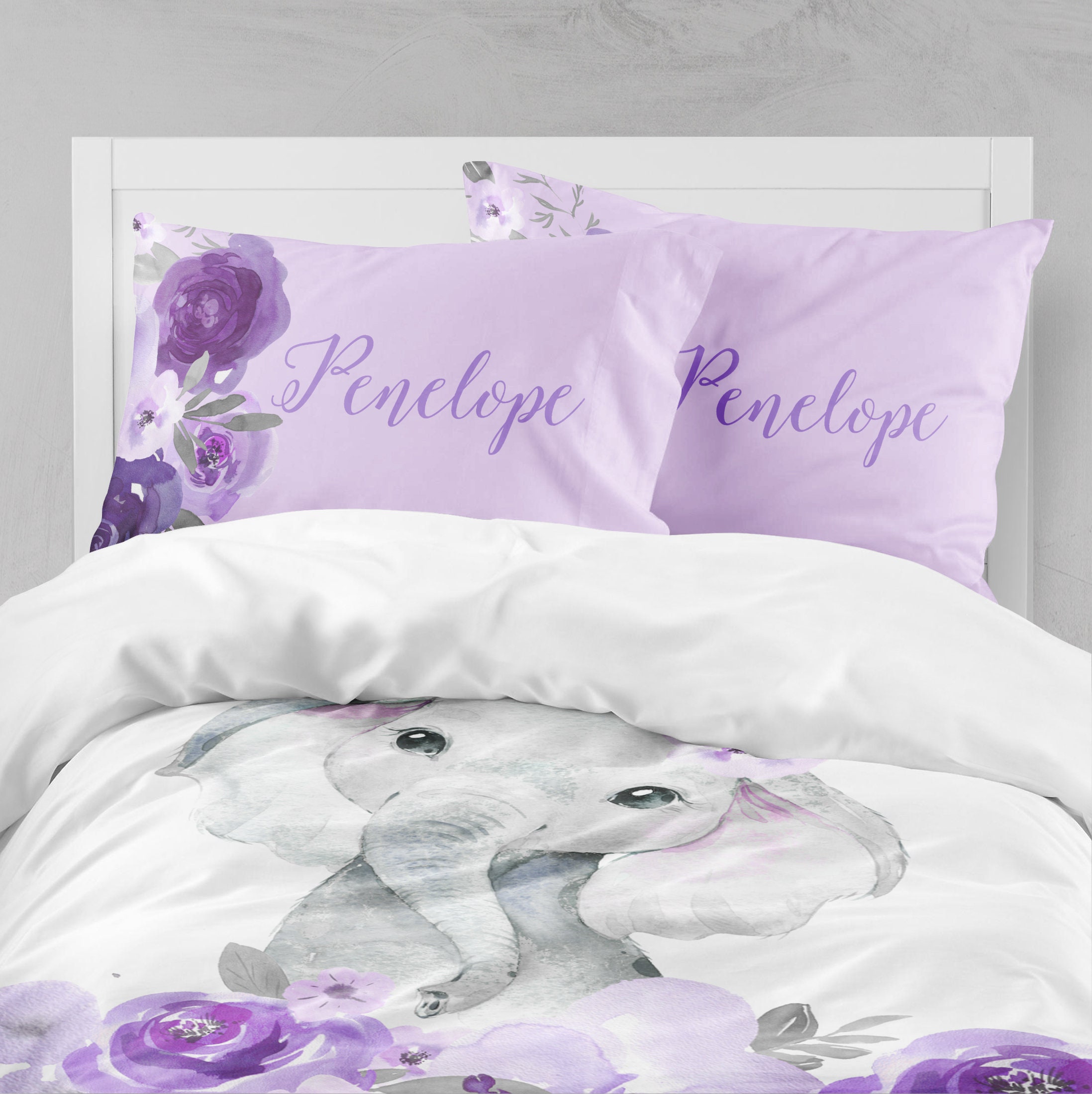 Purple Floral Bedding Set Elephant Girl Bedding Lilac Gray Floral Duvet Cover Comforter Twin Queen King Pillowcase Set Name Etsy UK