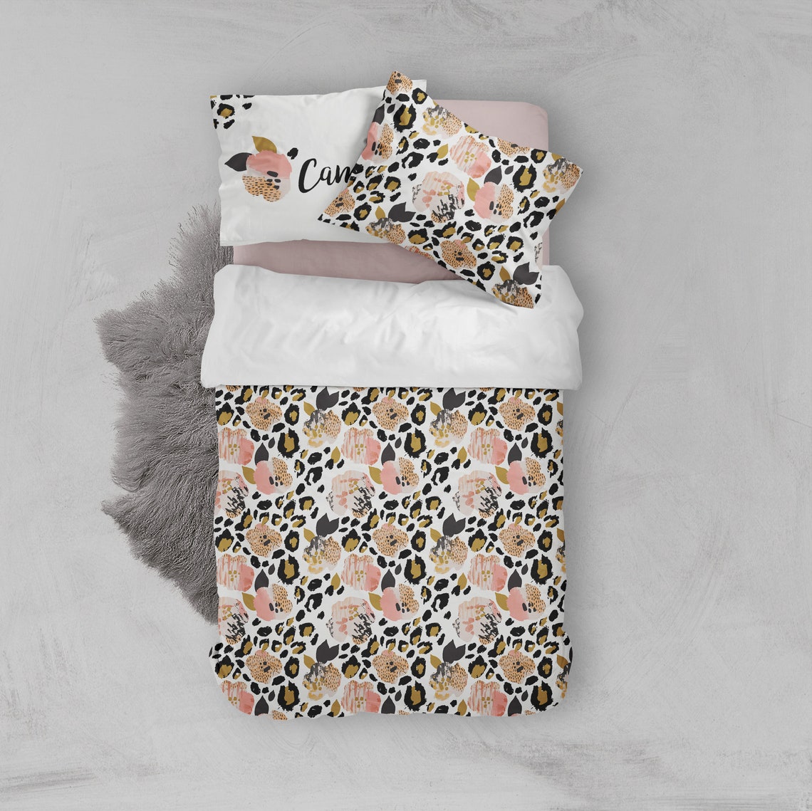 Leopard Bedding Set Floral Girl Bedding Duvet Cover - Etsy