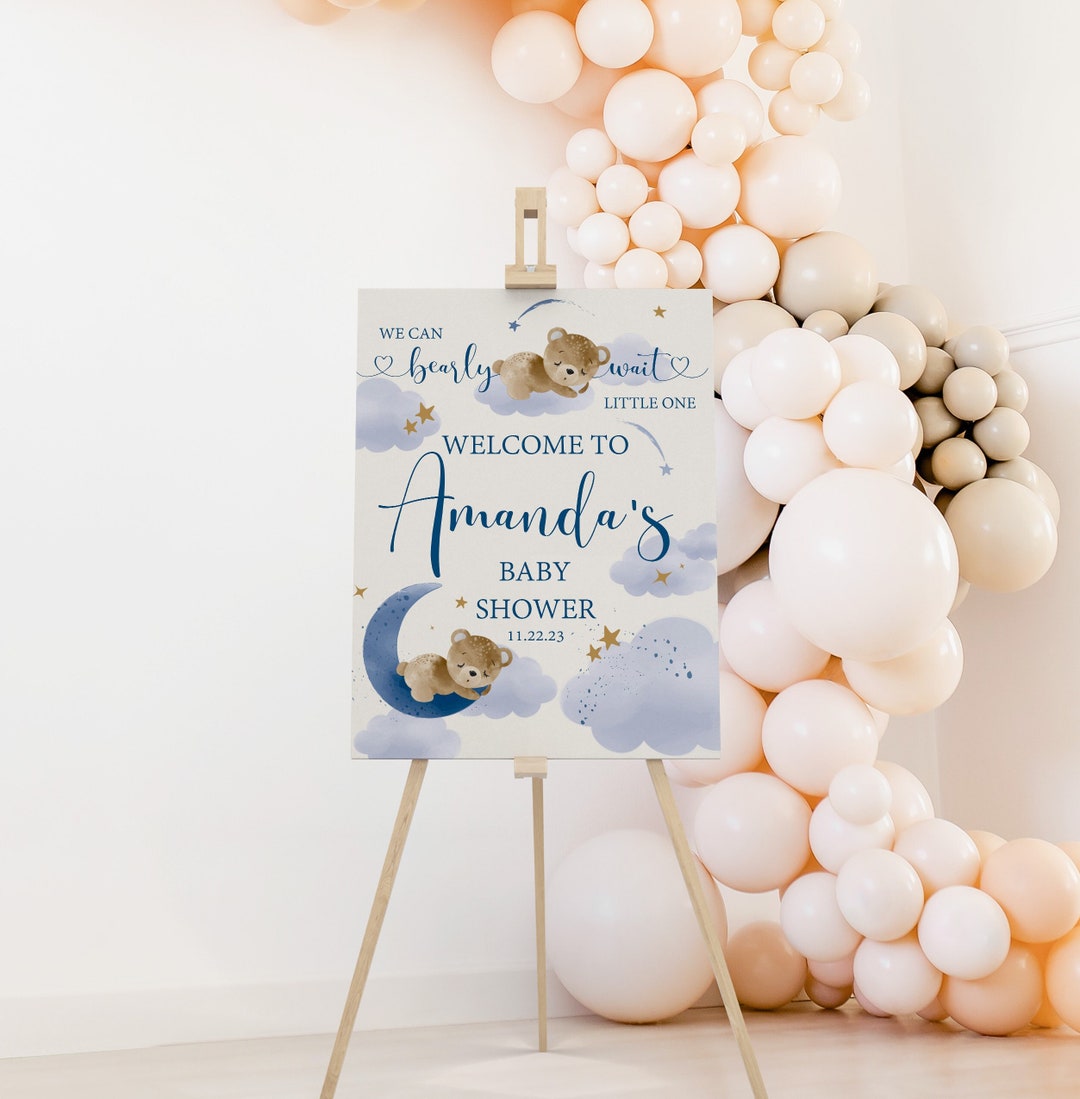Teddy Bear Baby Shower Welcome Sign, Personalized Bear Baby Shower Sign ...
