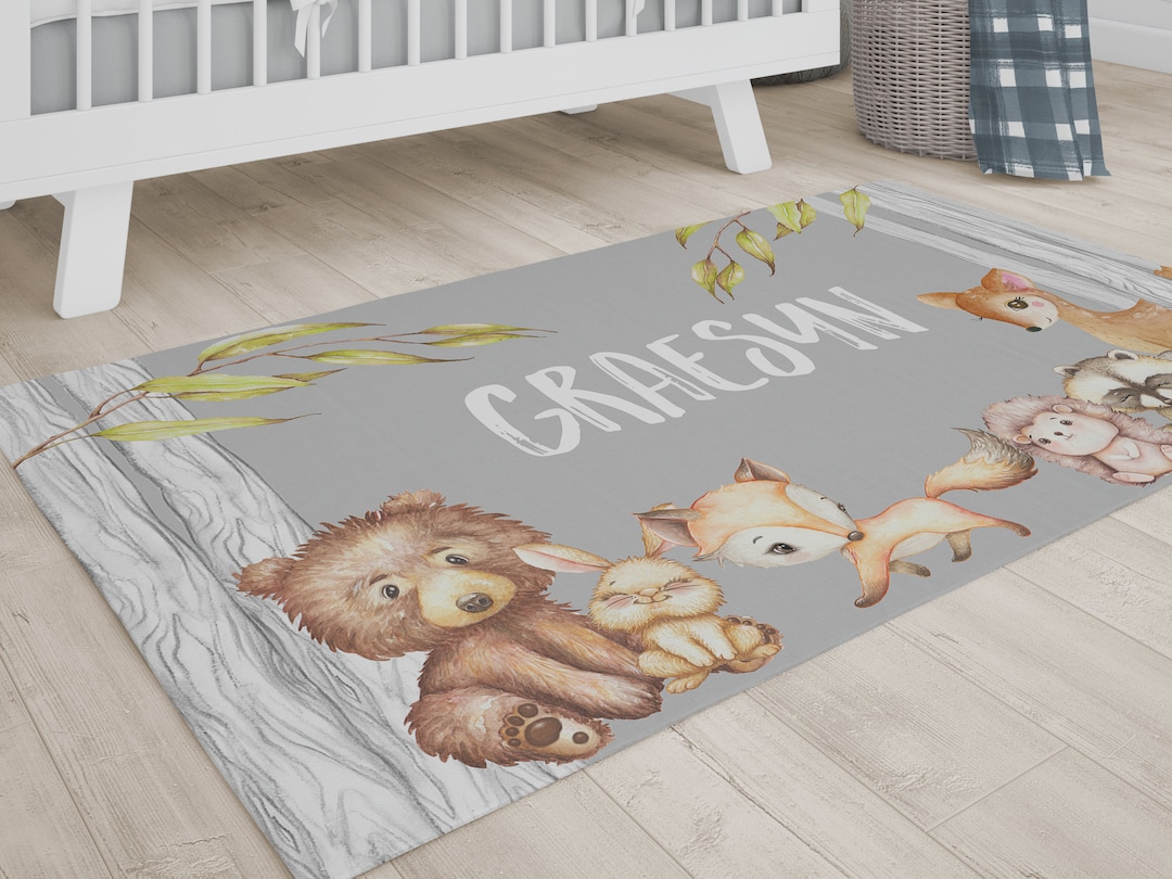 Personalized Woodland Nursery Rug, Baby Boy Nursery Decor, Toddler Boy ...