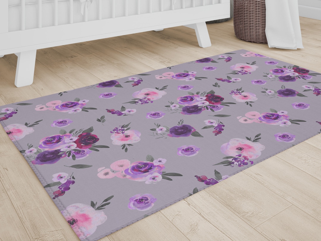 Purple Floral Nursery Rug, Purple Floral, Purple, Crib Bedding, Flower ...