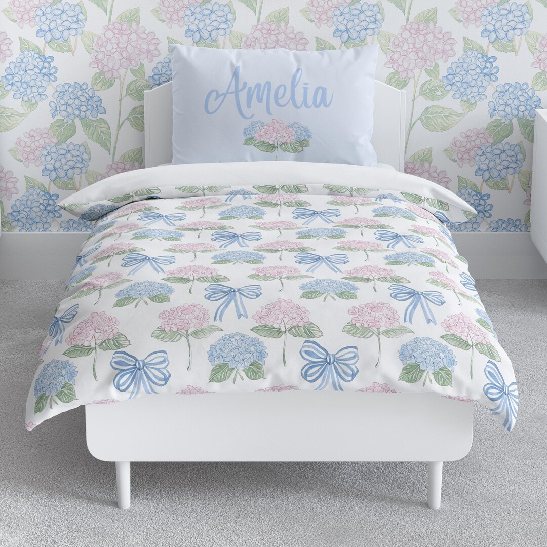 Fancy Hydrangea Toddler Bedding Set With Bows for Grandmillennial Girls ...