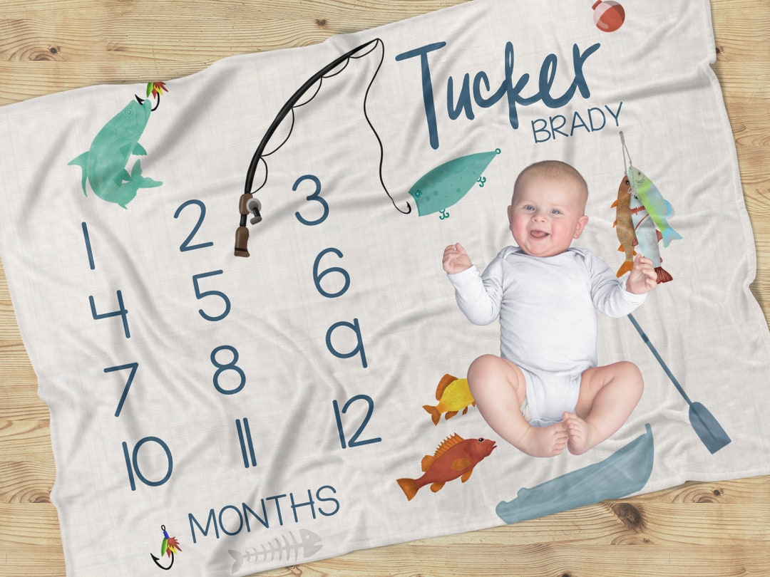 Fishing Milestone Blanket for Baby Boy, Months, Personalized With Name ...