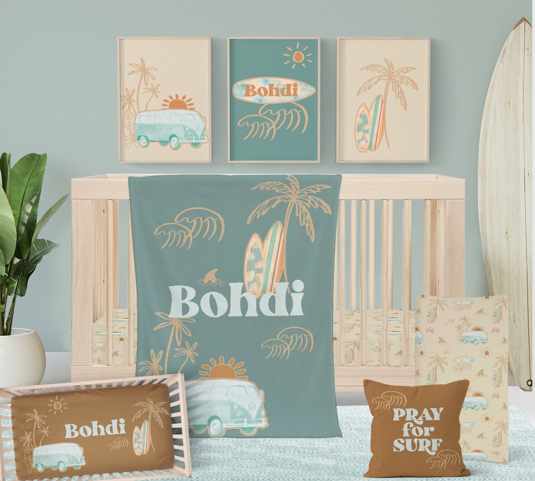 Boho Surfer Baby Crib Bedding Set: Coastal Nursery Decor - Etsy