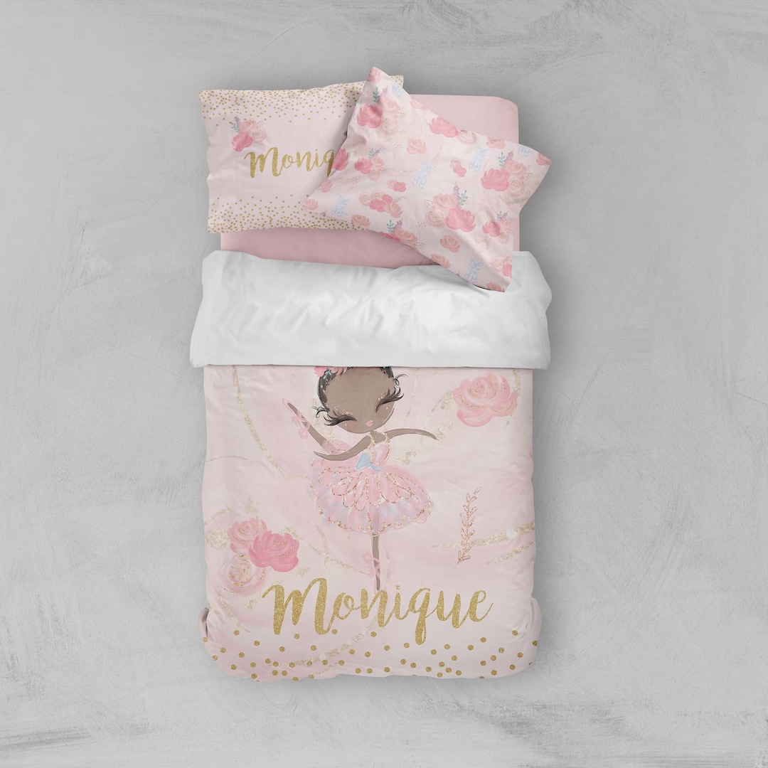 Personalized Ballerina Bedding Set: Pink Floral Comforter, Duvet ...