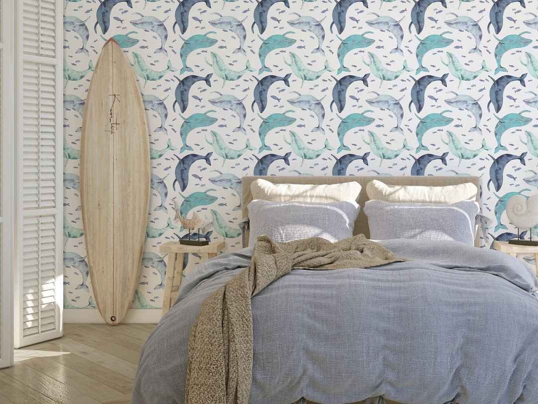 Whale Wallpaper, Ocean Peel and Stick Wallpaper, Nautical, Removable ...