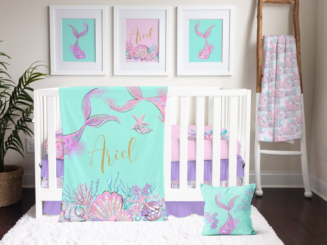 Mermaid Crib Bedding, Baby Girl Nursery Set, Purple Baby Bedding ...