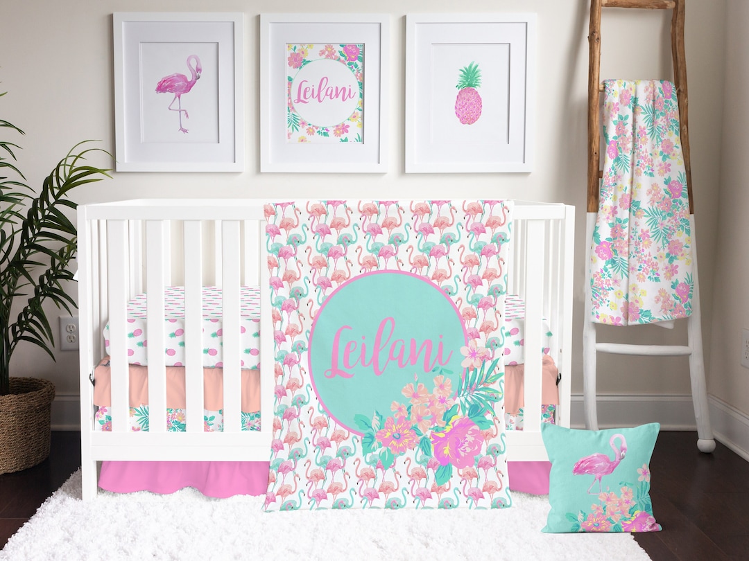 Tropical Crib Bedding Set for Your Baby Girl Nursery in Pink and Aqua | Pineapple Crib Sheet ...