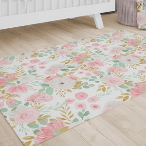 Baby Girl Floral Nursery Rug, Girl Nursery Decor, Pink Floral Kids Room ...