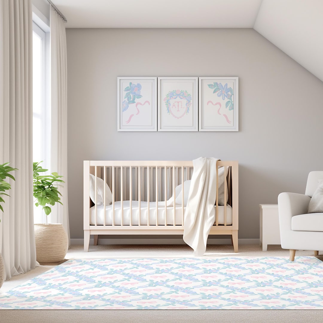 Pink Preppy Bow Nursery Rug for Your Granny Chic Baby Girl Nursery or ...