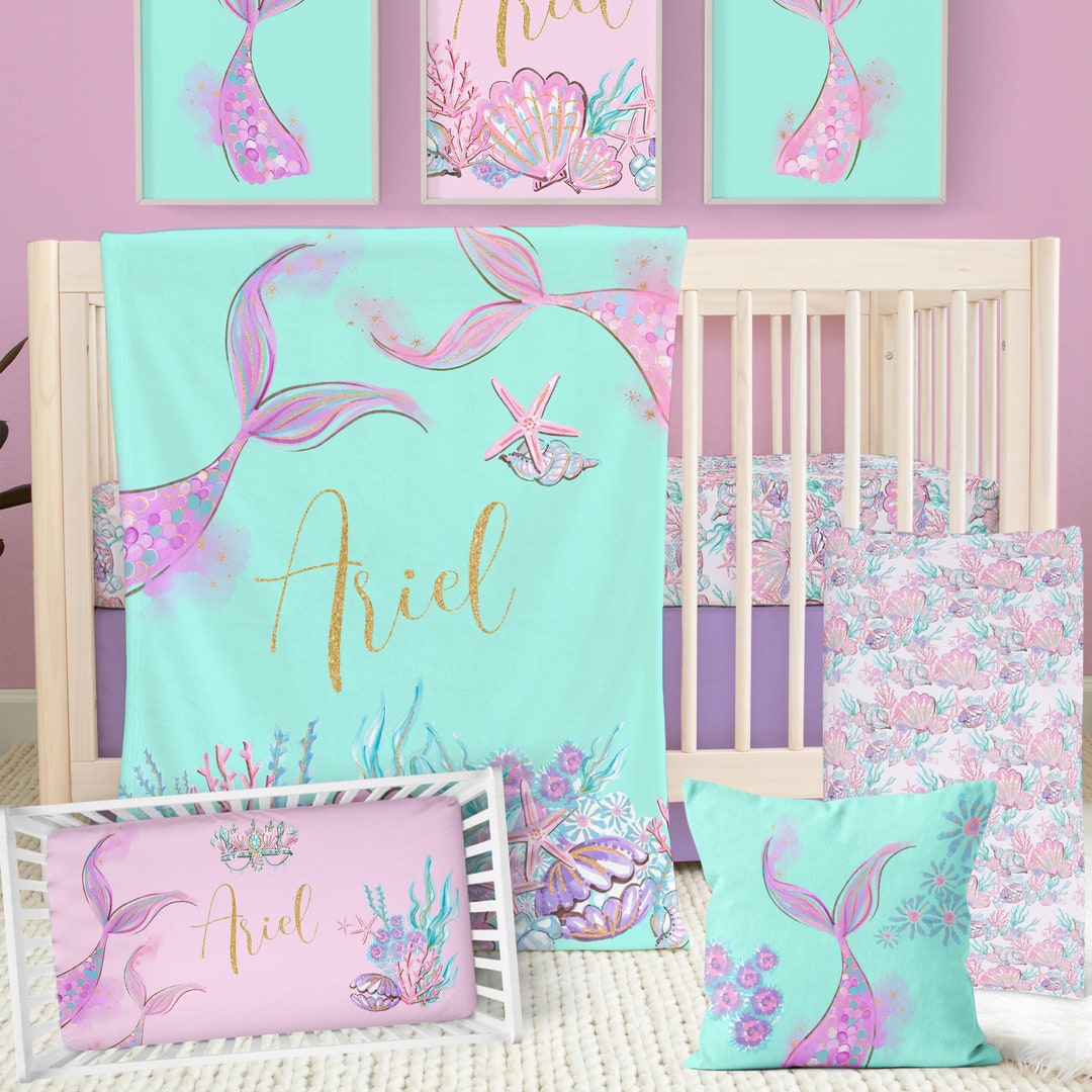 Baby Girl Crib Bedding Set, Mermaid Nursery Bedding, Seashell Baby ...