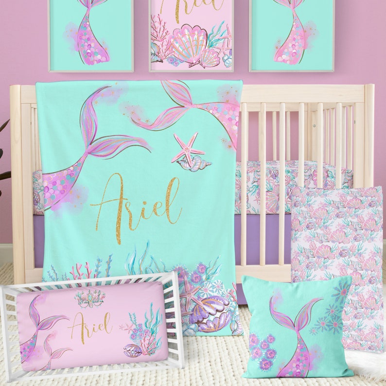 Baby Girl Crib Bedding Set Mermaid Nursery Bedding Seashell - Etsy