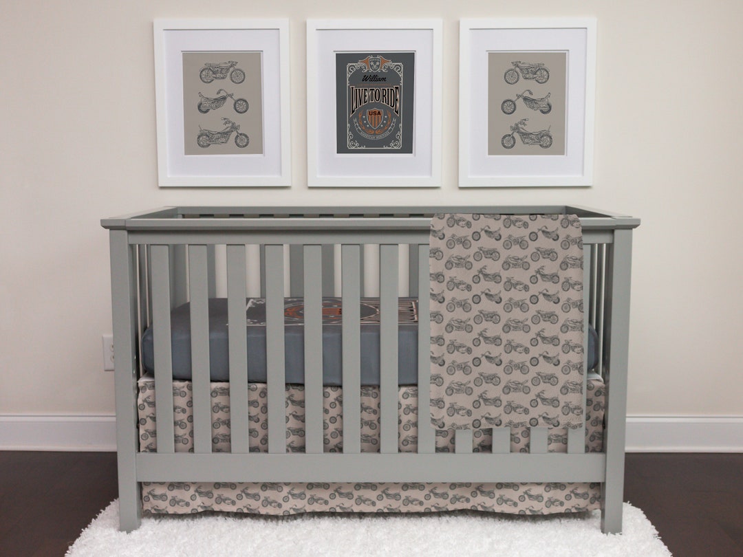 Boy Crib Bedding Set, Baby Boy Nursery Bedding, Motorcycle, Biker ...