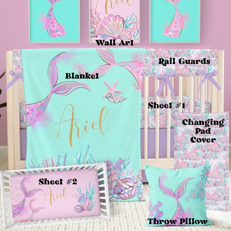Baby Girl Crib Bedding Set Mermaid Nursery Bedding Seashell - Etsy