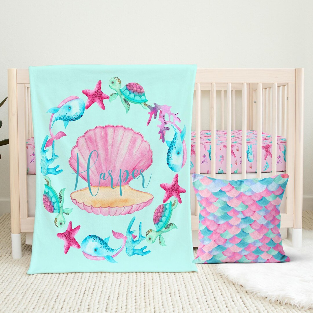 Ocean Baby Girl Crib Bedding Set for Your Underwater Animal Baby Girl ...