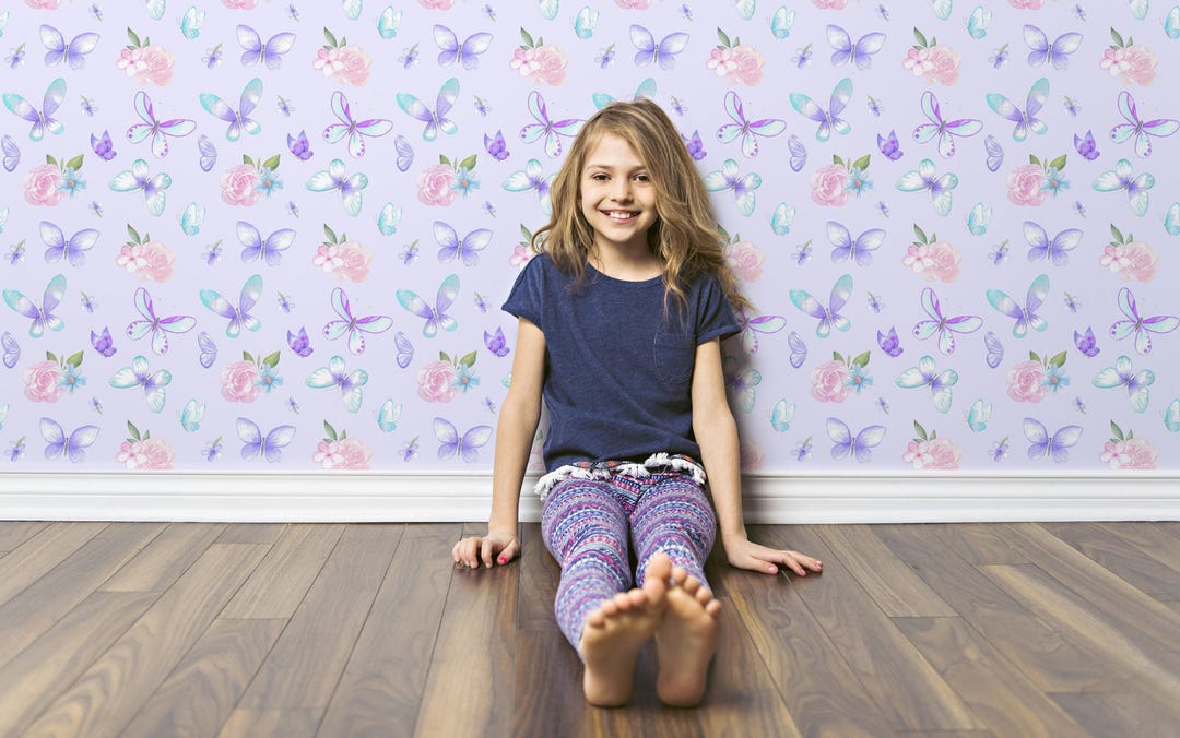 Purple Butterfly Wallpaper, Floral Removable Wallpaper, Peel Stick ...