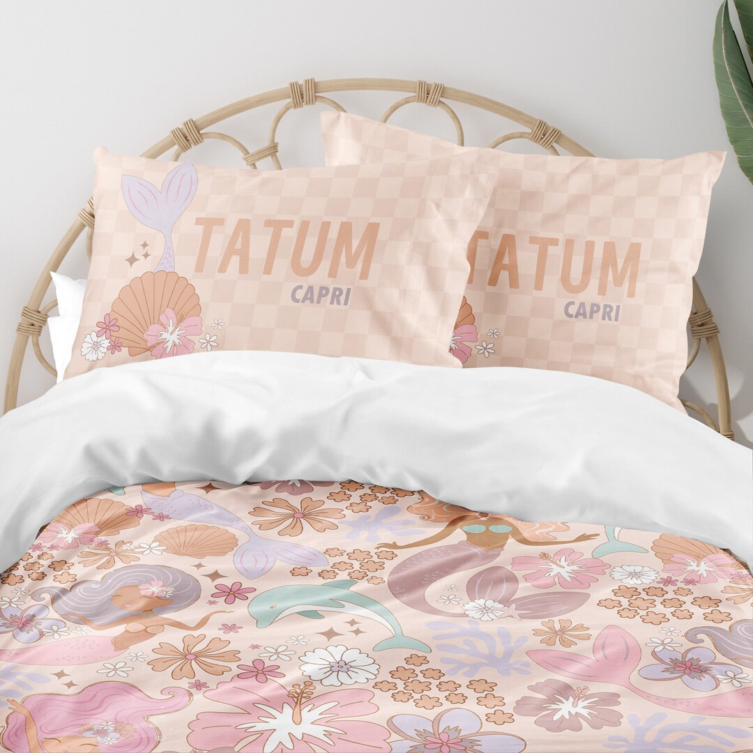 Mermaid Bedding, Twin Comforter, Duvet, Toddler, Boho Mermaid, Seashell ...