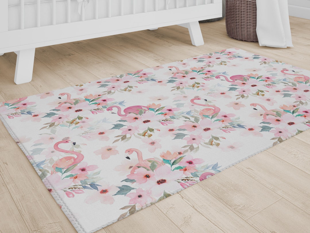 Flamingo Floral Area Rug, Floral Room Decor, Flamingo, Toddler Girls ...