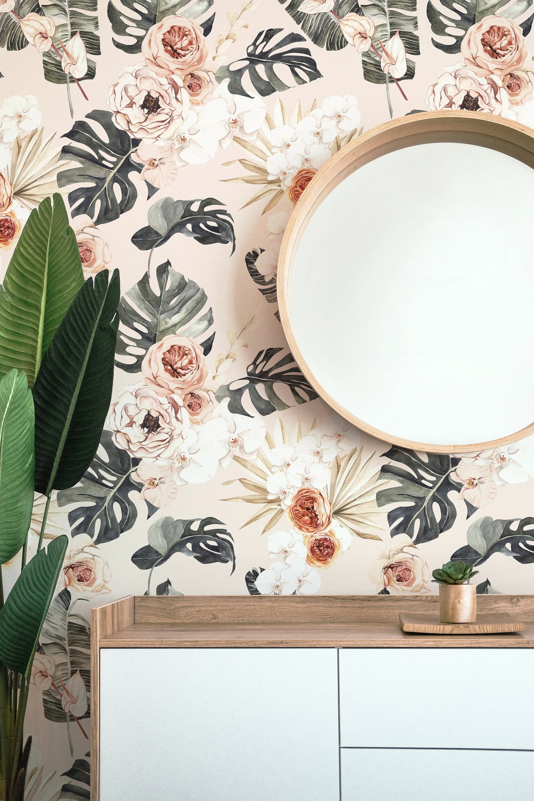 Peel and Stick Boho Floral Wallpaper Tropical Wallpaper Teen Room ...