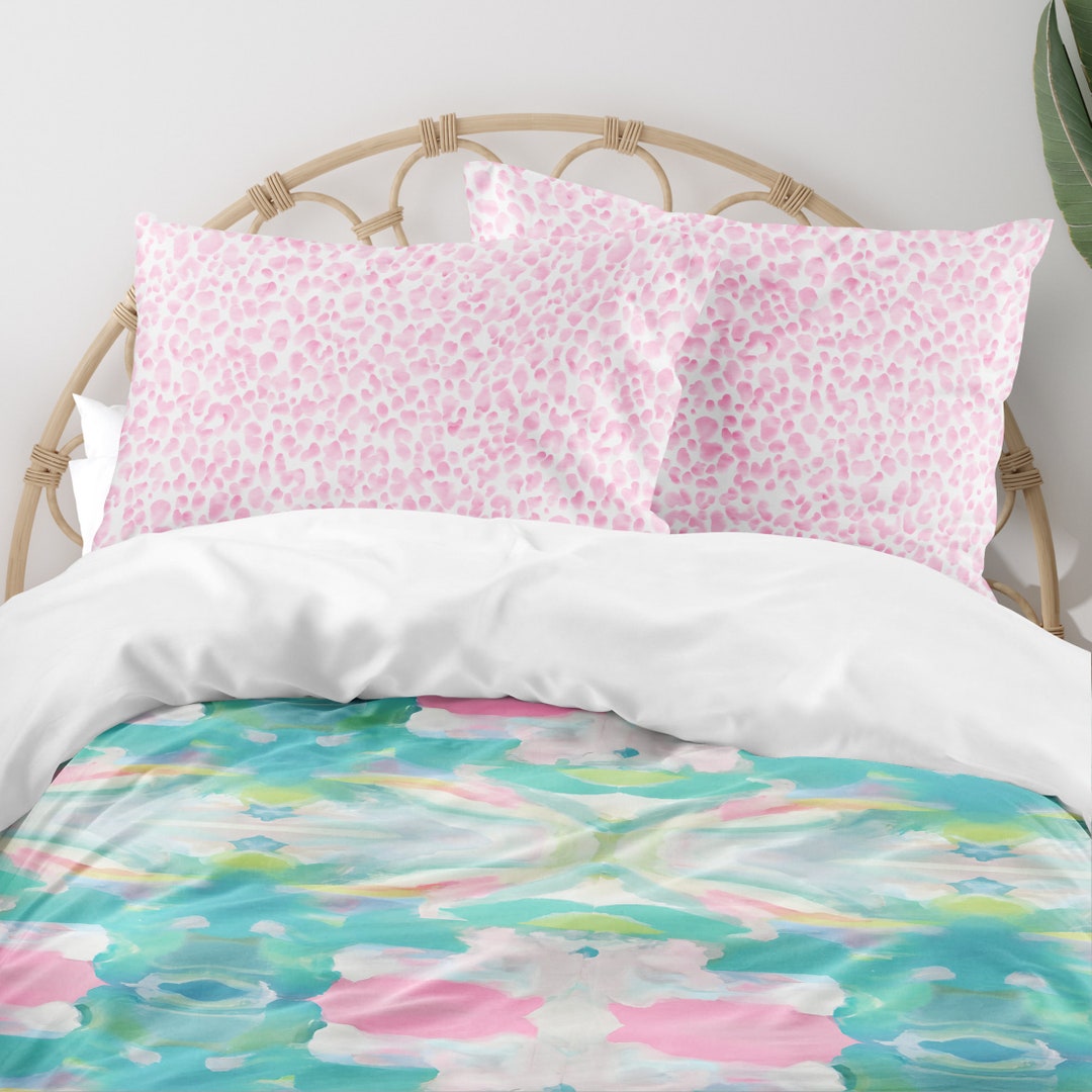 Preppy Girls Bedding Set, Pink, Aqua, Lime, Comforter or Duvet Cover ...