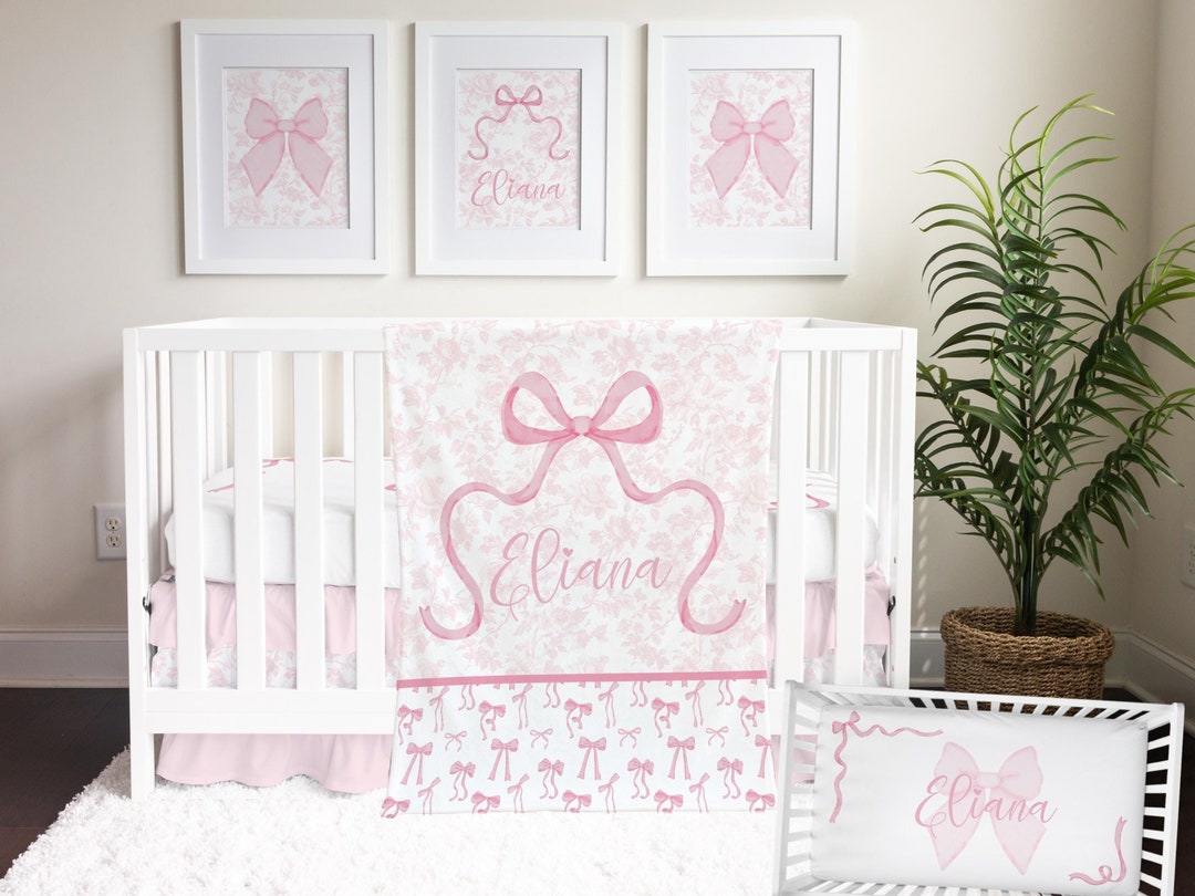 Pink Bow Toile Baby Girl Crib Bedding Set - Etsy
