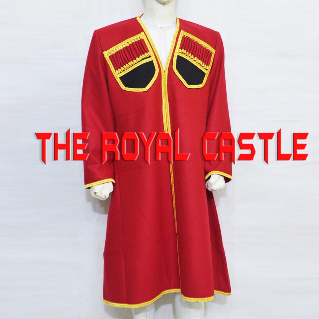 Red Wool Cossack Coat: Georgian Style Gold Braid Trim - Etsy