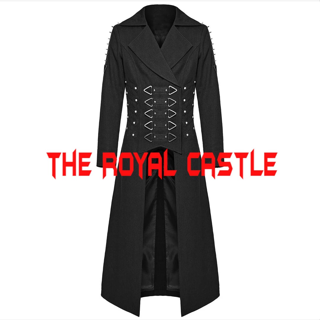 Men's Black Wool Gothic Coat: Punk Studded Steampunk Trench Coat - Etsy