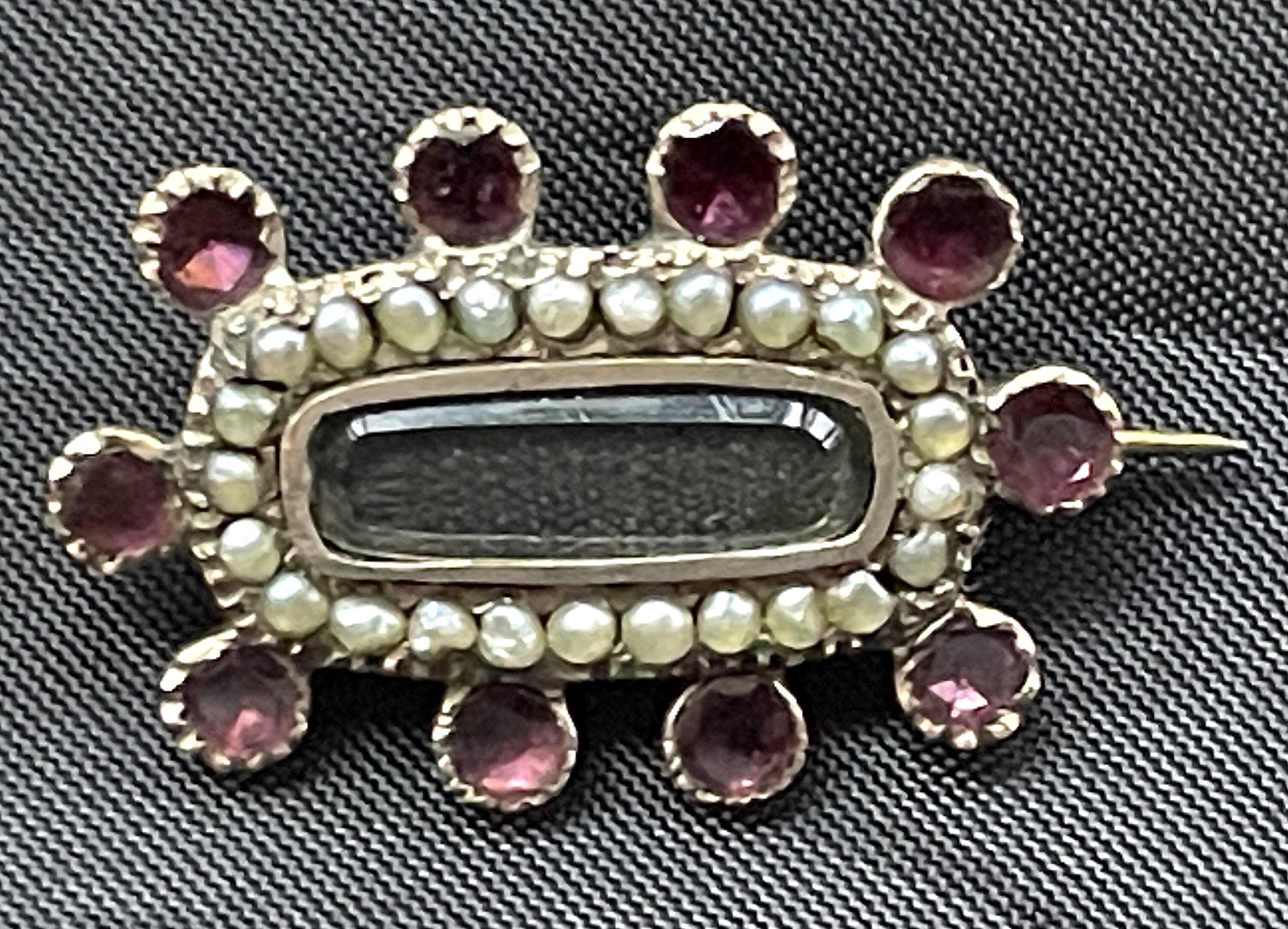 Georgian Foiled Garnet Brooch With Hair and Seed Pearls - Bonnet, Veil ...