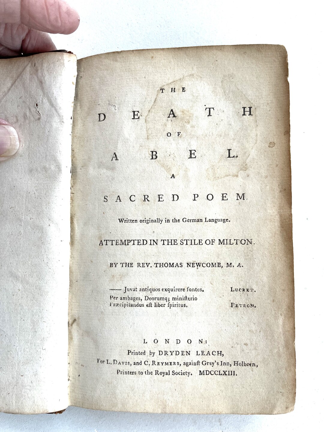 1763 First Edition the Death of Abel by the Rev Thomas Newcomb - Etsy