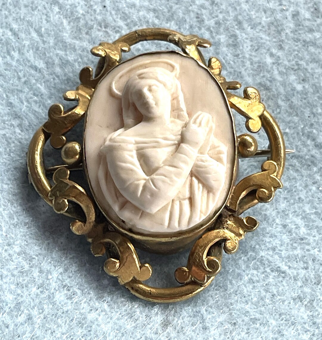 Victorian Angel Skin Cameo Mount of the Madonna Left Facing - Etsy