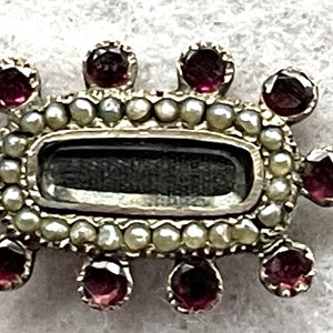 Georgian Foiled Garnet Brooch With Hair and Seed Pearls - Bonnet, Veil ...