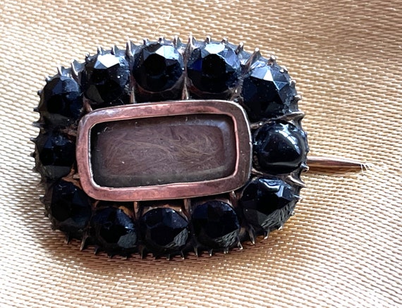 Late Georgian Hair Whitby Jet Mourning Brooch - Gem