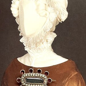 Georgian Foiled Garnet Brooch With Hair and Seed Pearls - Bonnet, Veil ...