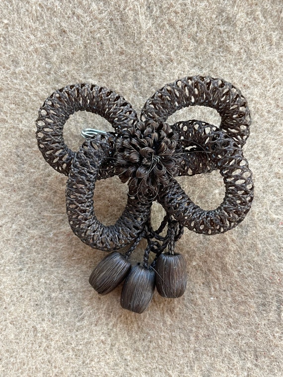 Gold Victorian Mourning Hair Brooch, Scalloped Basket… - Gem