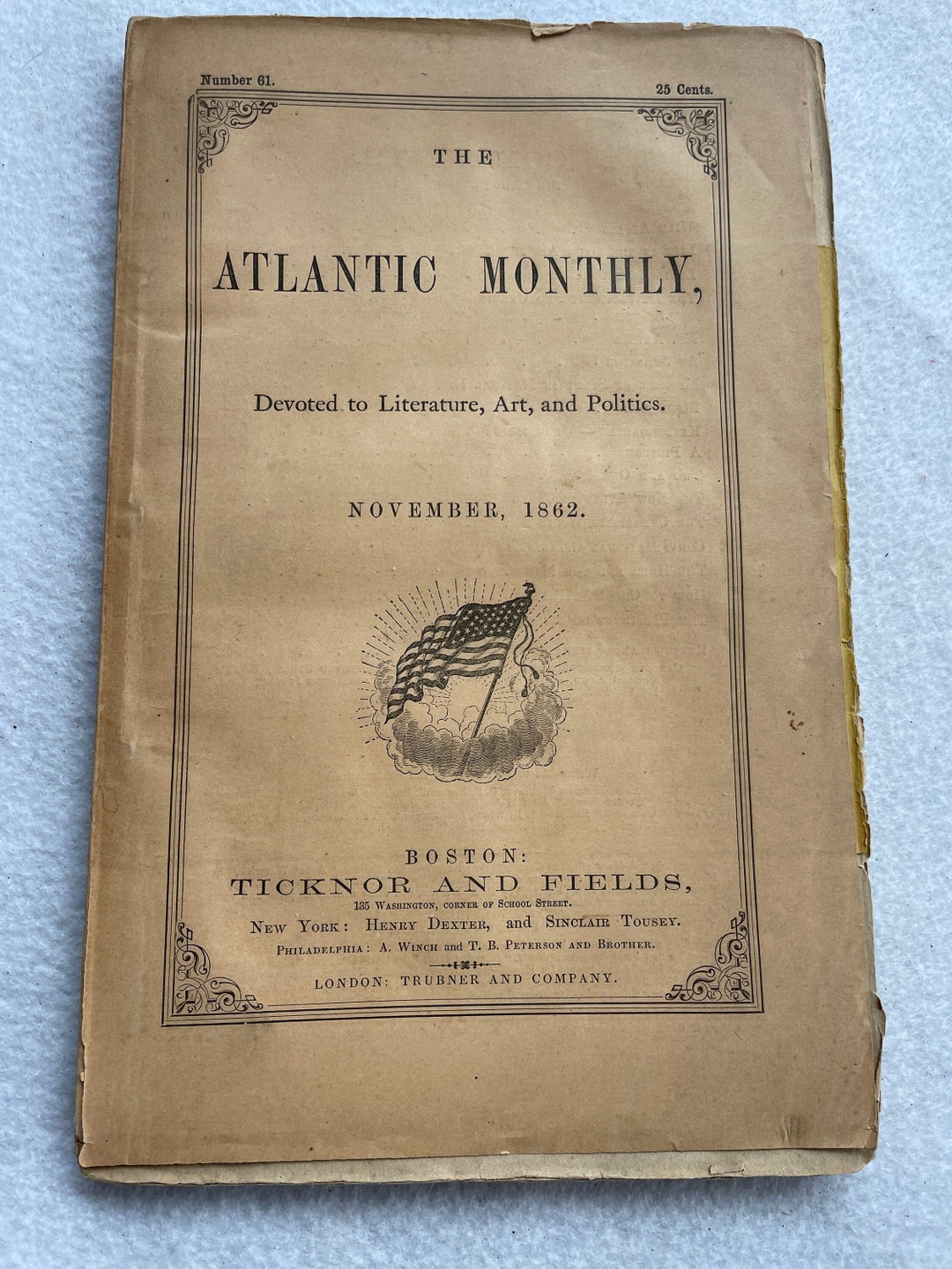 ORIGINAL Atlantic Monthly Magazine November 1862 Edition - Etsy