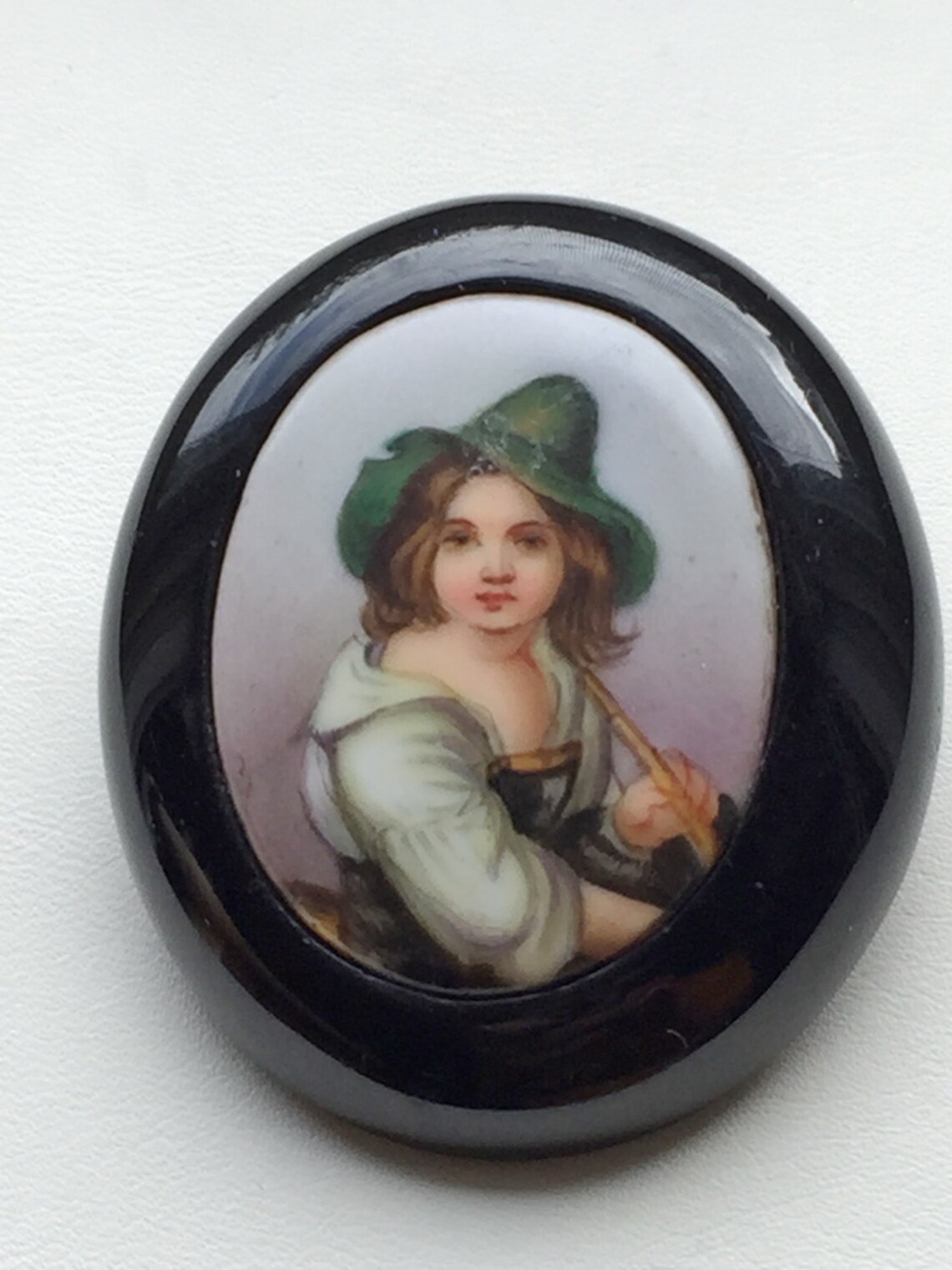 Victorian Brooch Whitby Jet Painted Porcelain Tyrolean Boy - Etsy