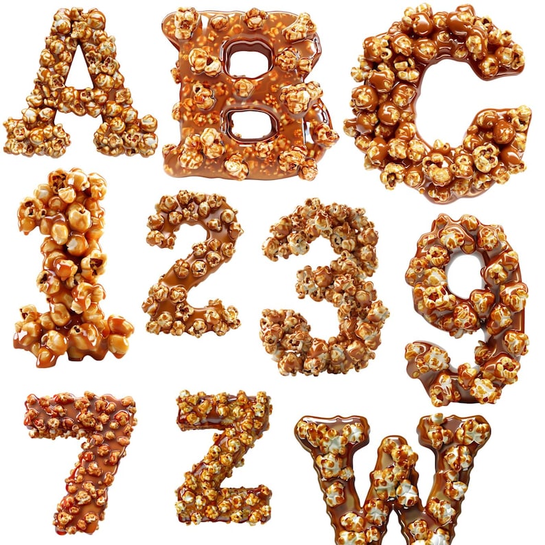 Popcorn Alphabet PNG Clipart: 4K Letters and Numbers (commercial Use ...
