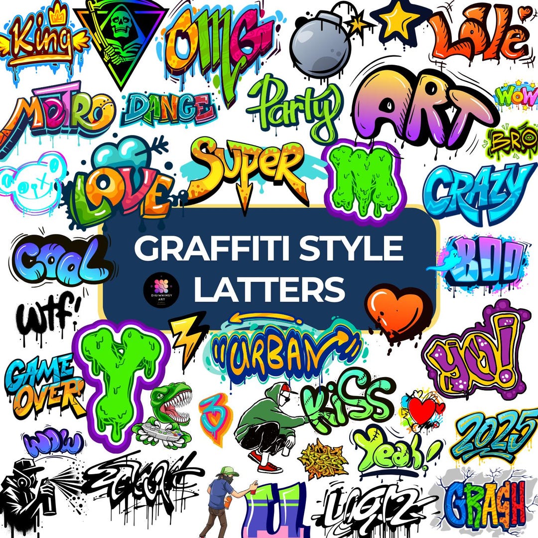 Graffiti Style Words | Urban Street Art | Digital Clipart for Designs ...